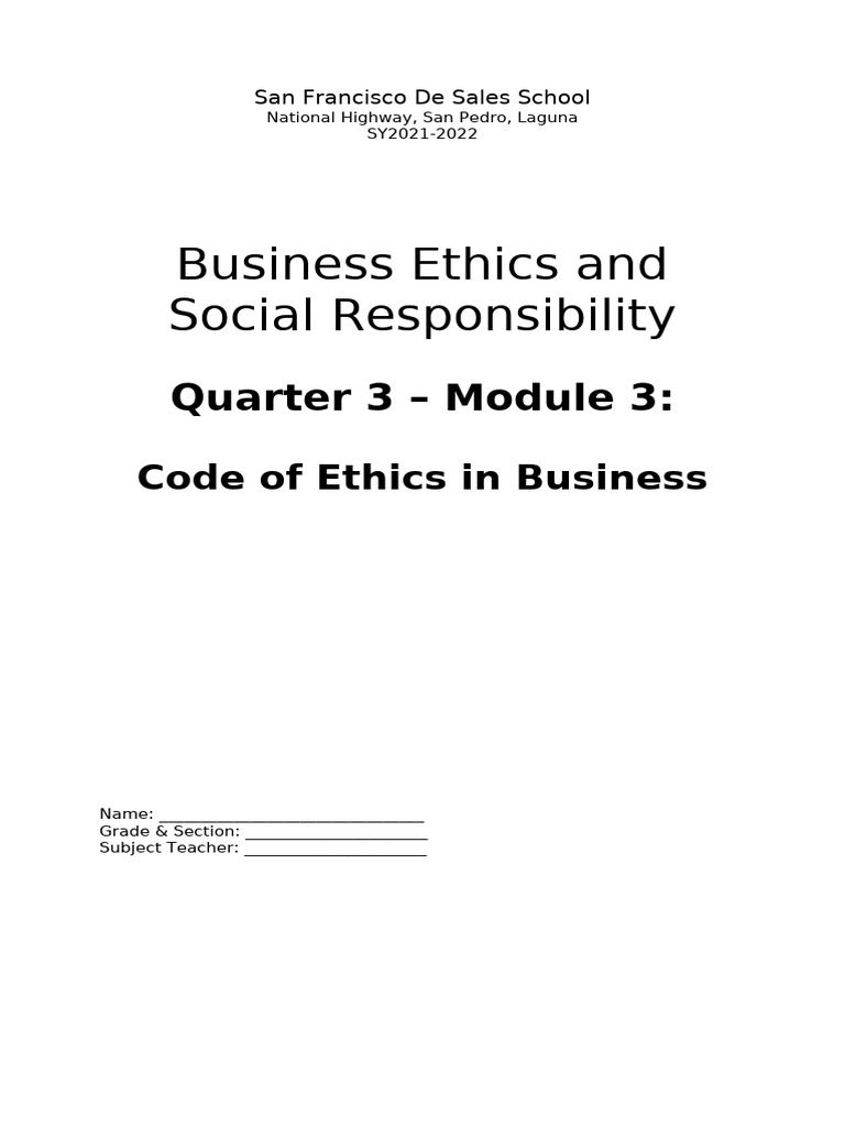 Business Ethics: Code of Ethics Module | PDF | Business Ethics | Business