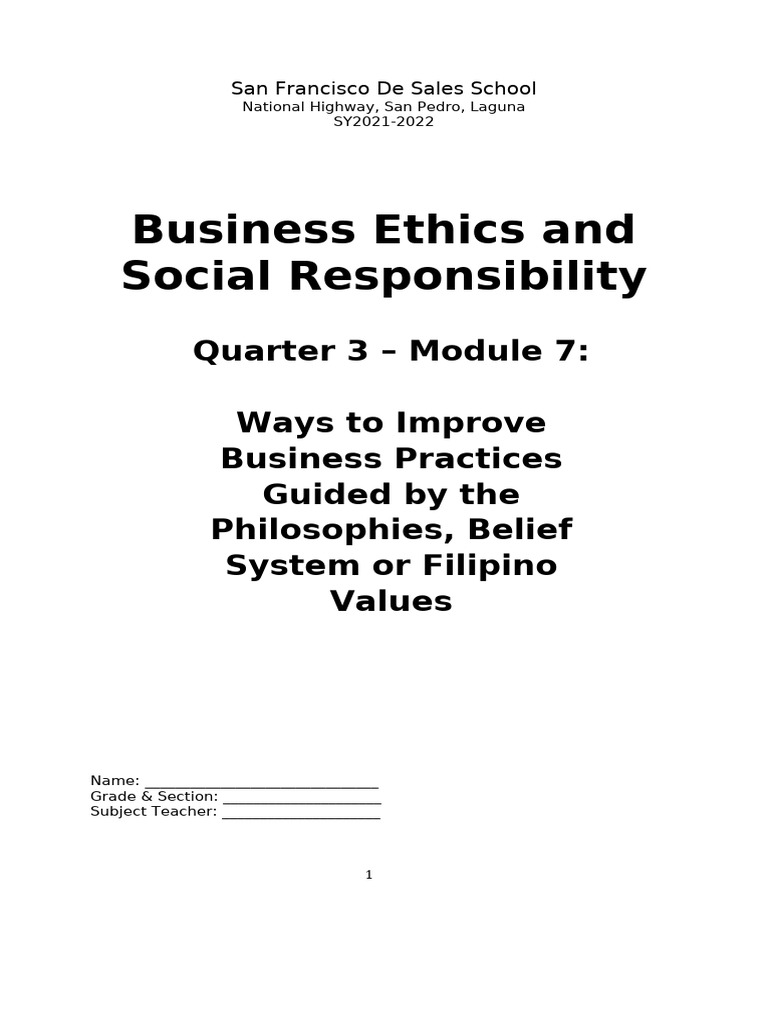 Business Ethics Q4 Module 3 Ways To Improve Bus Practices | PDF | Goal ...