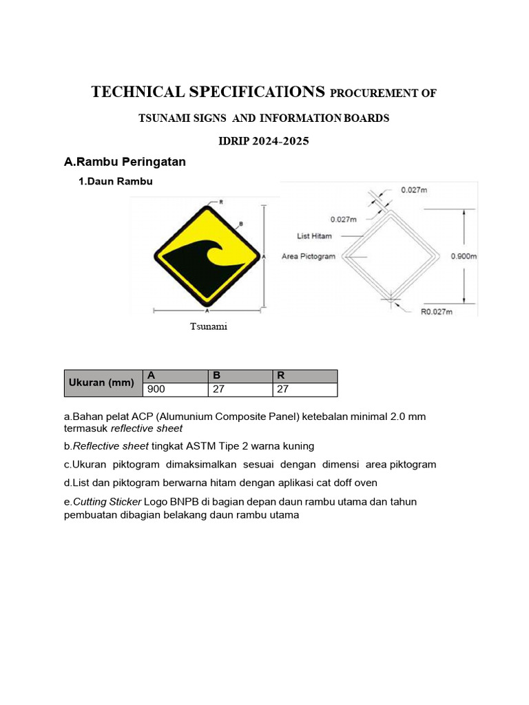 Spesifikasi Rambu Tsunami 2024-2025 | PDF