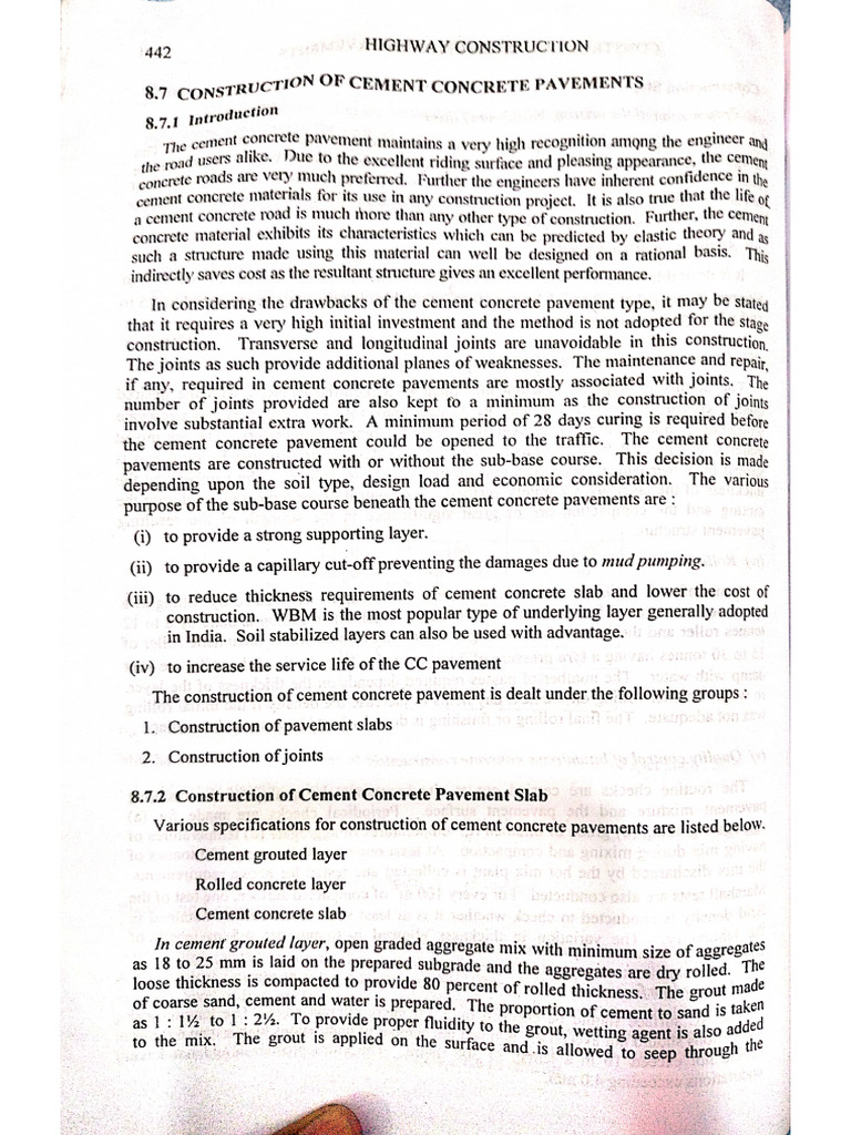 Cement Concrete Pavement Book Note | PDF