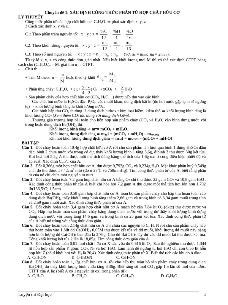 11B1 Lap Cong Thuc Hop Chat Huu Co | PDF