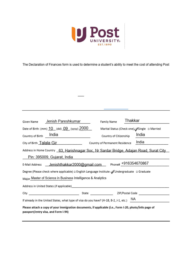 Declaration of Finances Form | PDF | Travel Visa | Tuition Payments