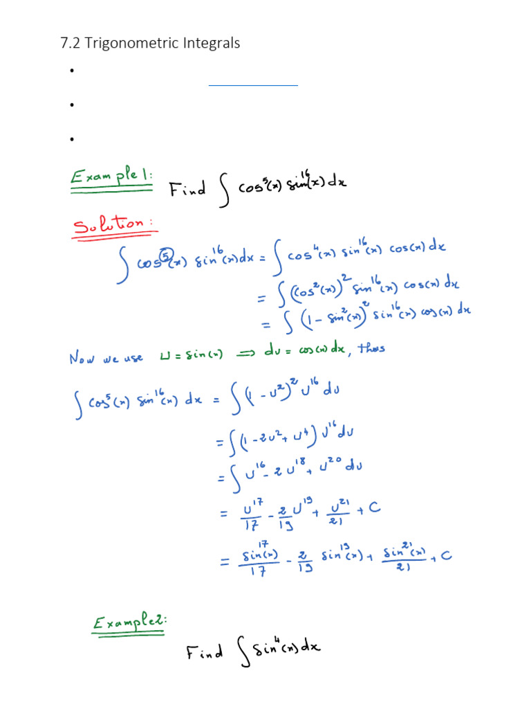 Trigonometric Integrals Guide | PDF