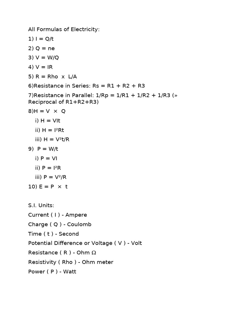 Essential Electricity Formulas Guide | PDF