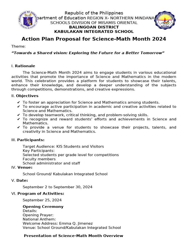 Action Plan Proposal - Sci-Math Month Celeb 2024 | PDF | Behavior ...