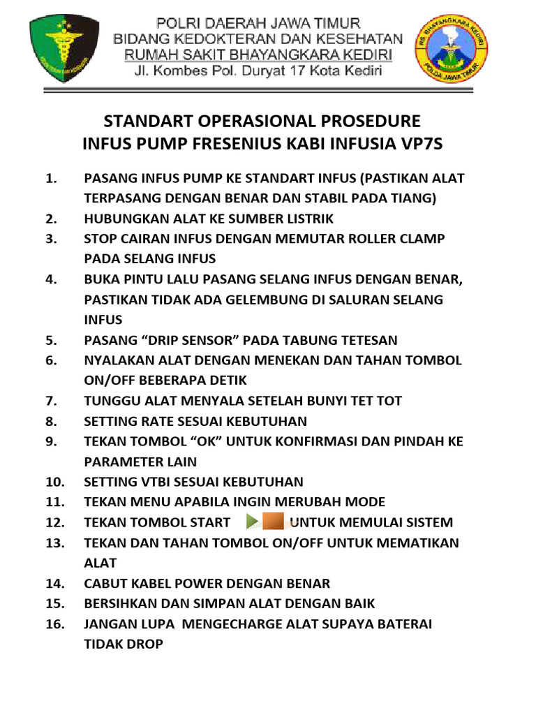 Sop Infus Pump Fresenius Kabi VP7 | PDF