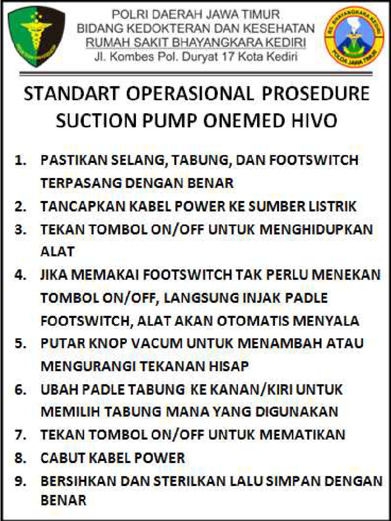 Sop Suction Pump Onemed Hivo | PDF