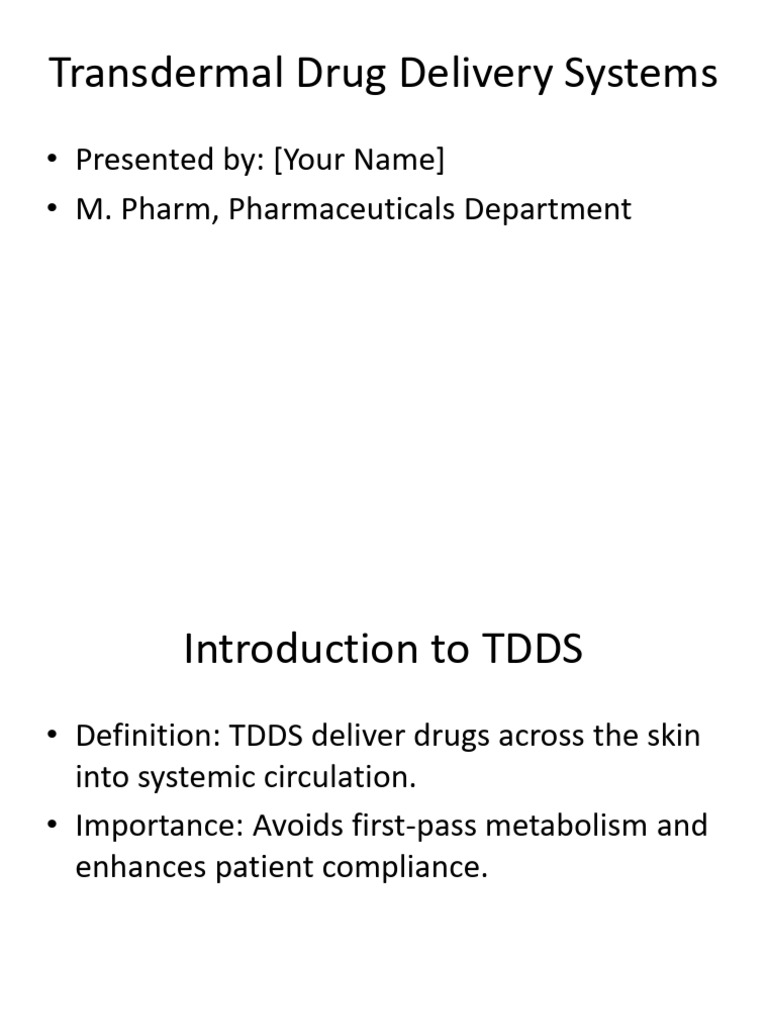 Transdermal Drug Delivery Systems Overview | PDF | Skin | Pharmacology