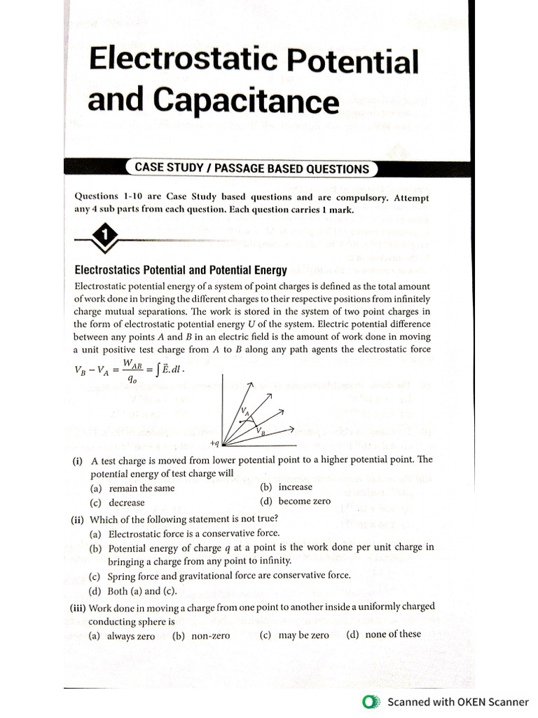 Electrostatic Potential and Capacitance - Case Based Questions | PDF