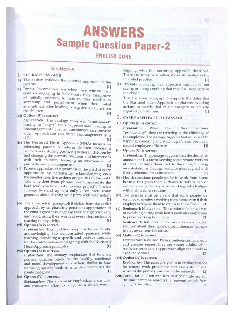 Sample Paper Answers | PDF