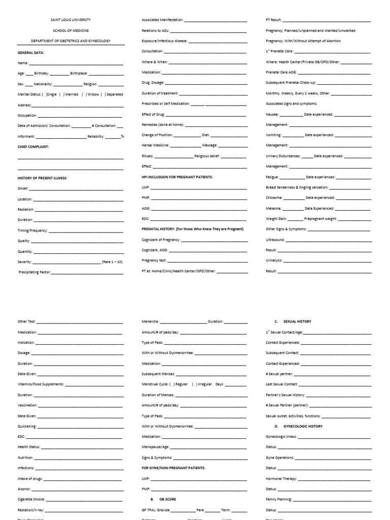 OB-GYNE History and PE Guide | PDF | Pregnancy | Menstruation