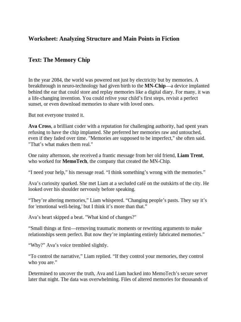 Worksheet - Analyzing Structure and Main Points in Fiction | PDF ...