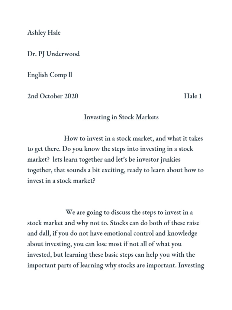 Informative Essay First Draft | PDF | Financial Risk | Investing