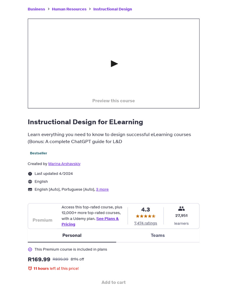 Instructional Design for eLearning Course | PDF | Educational ...