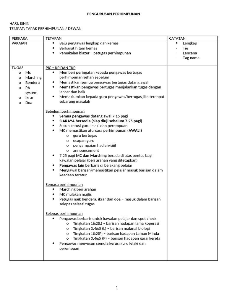 Panduan Pengurusan Perhimpunan Sekolah | PDF