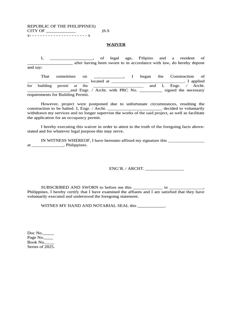 Construction Project Waiver Form | PDF