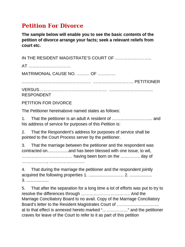 Petition For Divorce Pdf Marriage Unions And Partnerships Living