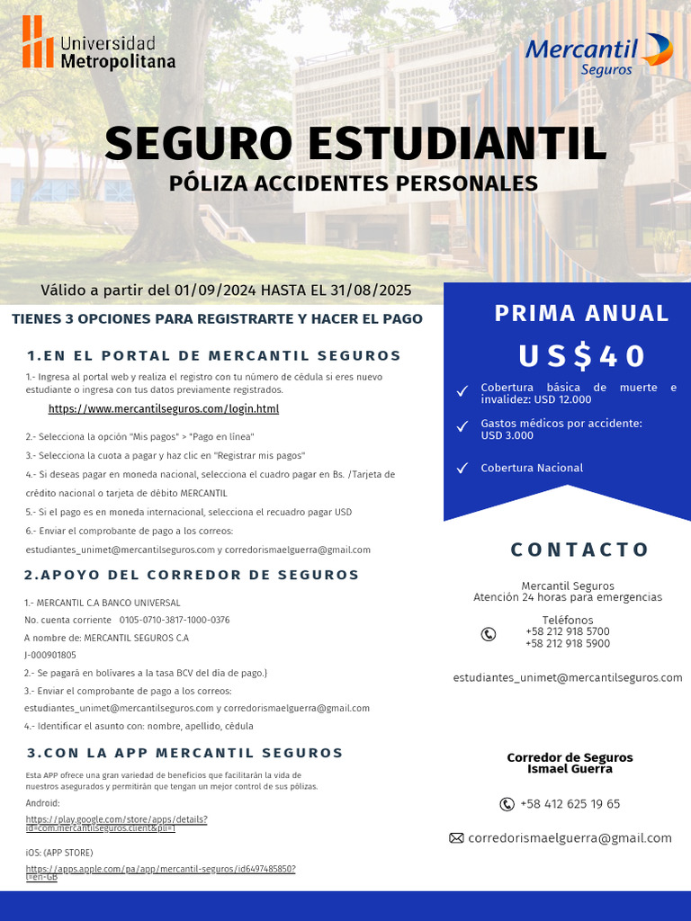 Seguro Estudiantil Mercantil: Cobertura y Pago | PDF