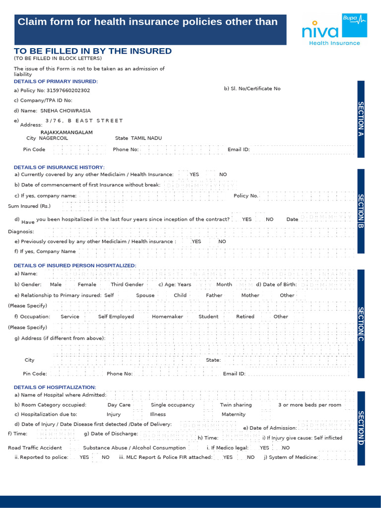 Niva Bupa Claim Form Instructions | PDF | Insurance | Hospital