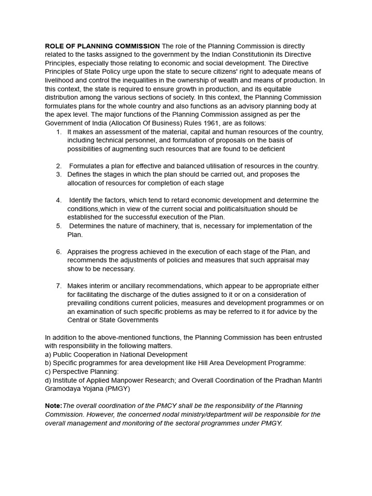 Role of Planning Commission | PDF | Health Care | Public Health