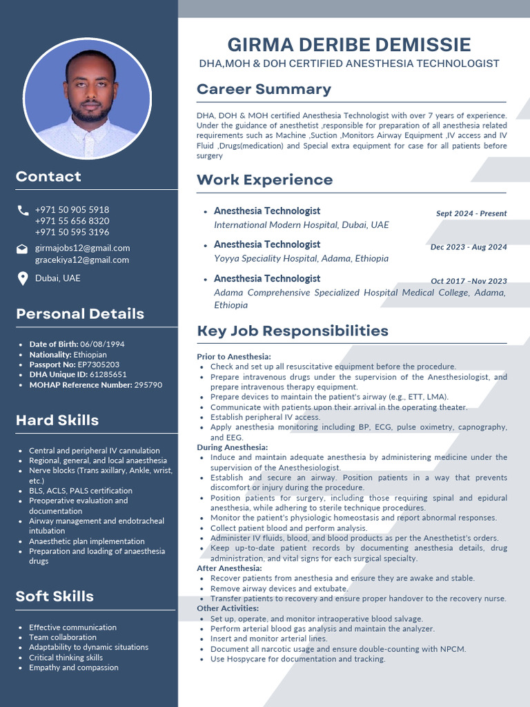 Girma Deribe Demissie ANESTHESIA TECHNOLOGIST | PDF | Anesthesia ...