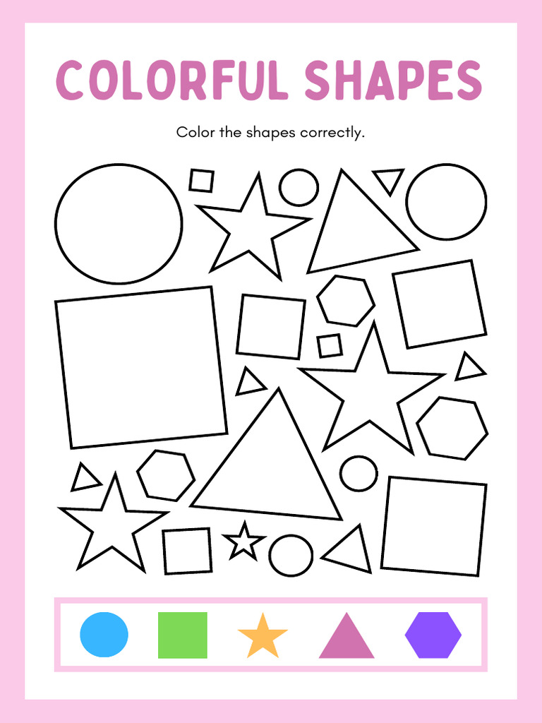 Colorful Shapes Worksheet in Pink and White Cute Style | PDF