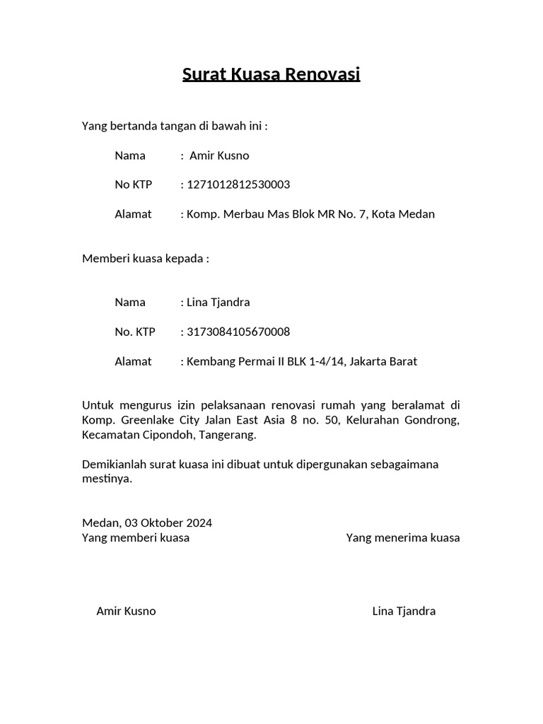 Surat Kuasa Renovasi | PDF