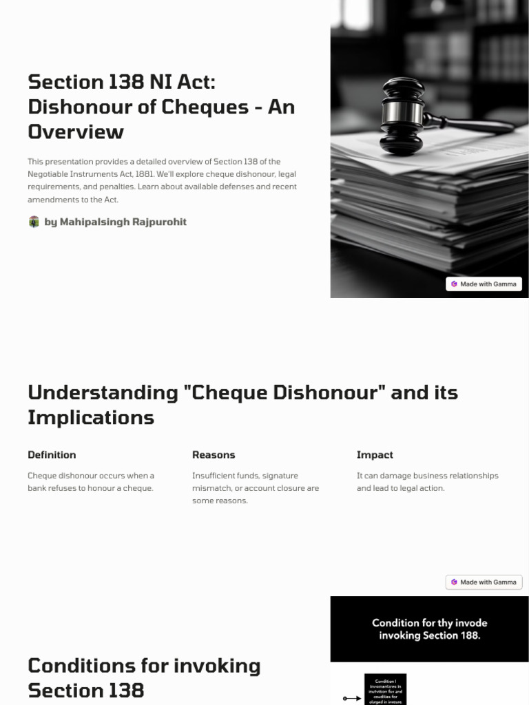 Section 138 NI Act Dishonour of Cheques An Overview | PDF | Cheque | Common Law
