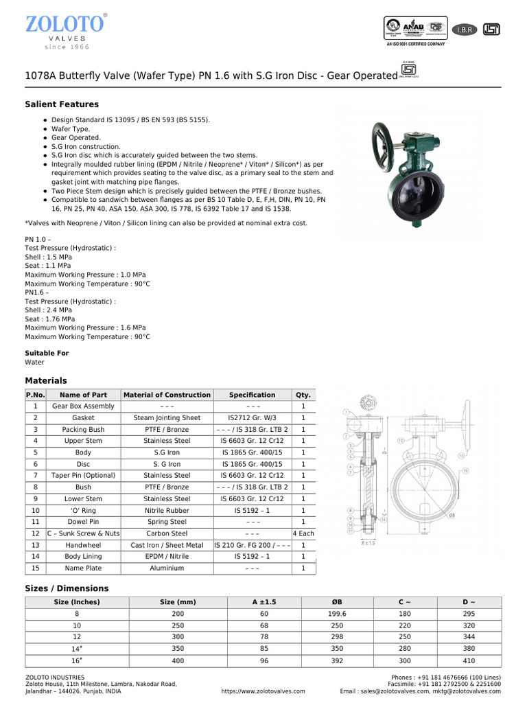 ZolotoIndustries 1078A ButterflyValveWaferTypePN1.6withS ...