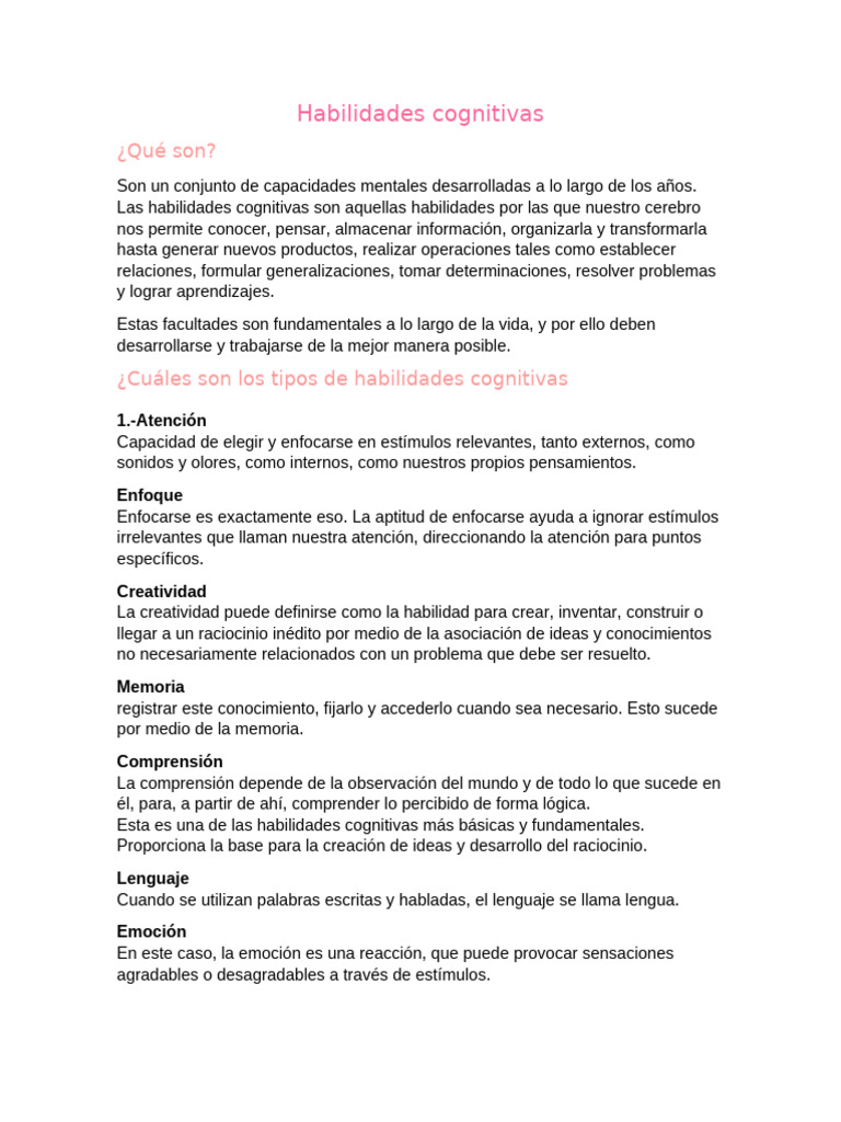 Tipos y desarrollo de habilidades cognitivas | PDF | Pensamiento ...
