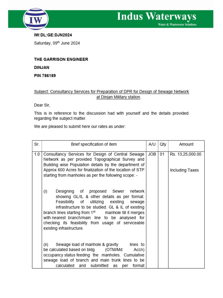 Consultancy Dinjan For Design Work | PDF | Sewage | Hydrology
