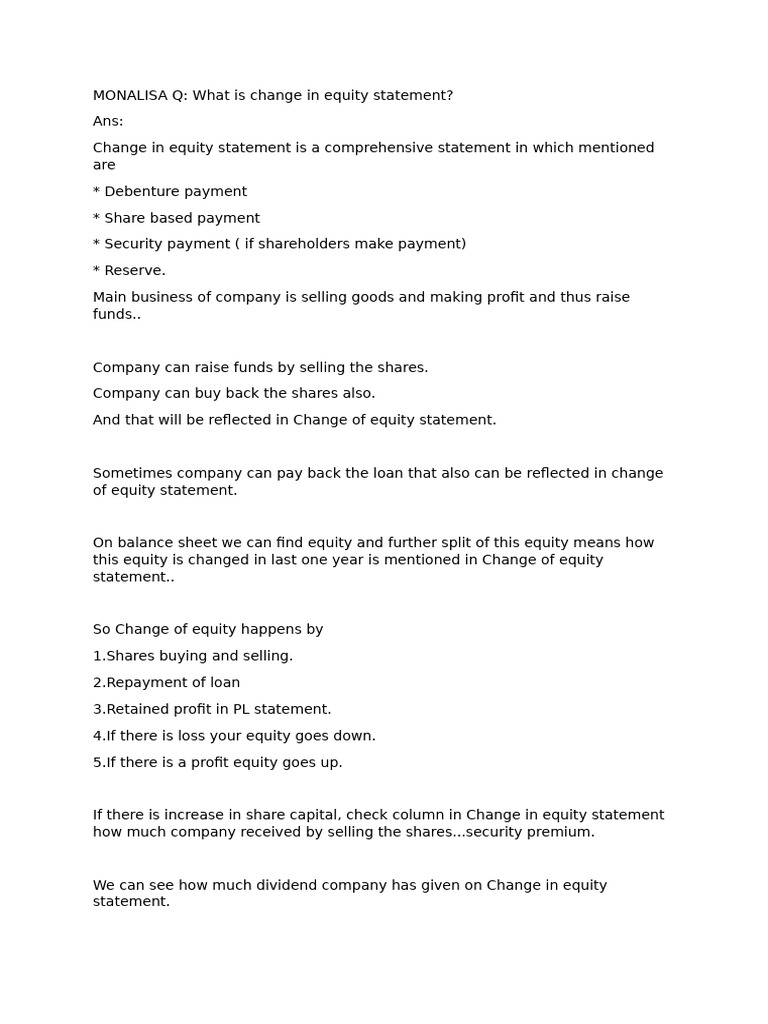 Change in Equity Statement Explained | PDF