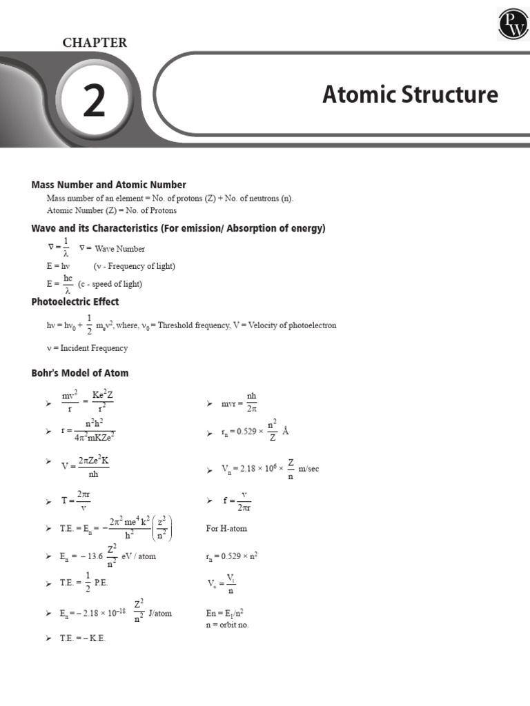 Atomic Structure: Short Notes - Arjuna NEET 2024 | PDF | Atomic Orbital ...