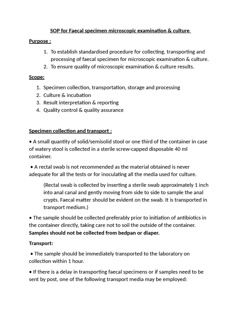 SOP feacal sample | PDF | Agar | Microbiology