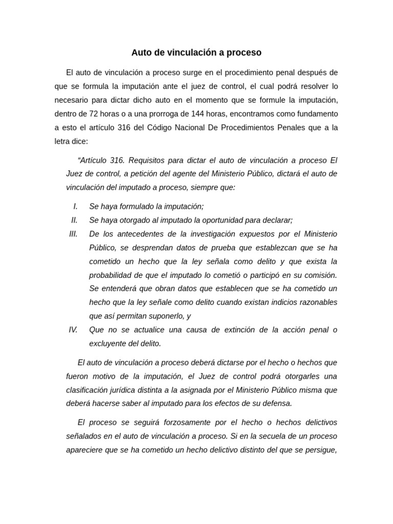 Contenido Del Auto de Vinculacion A Proceso | PDF | Mandato | Derecho penal