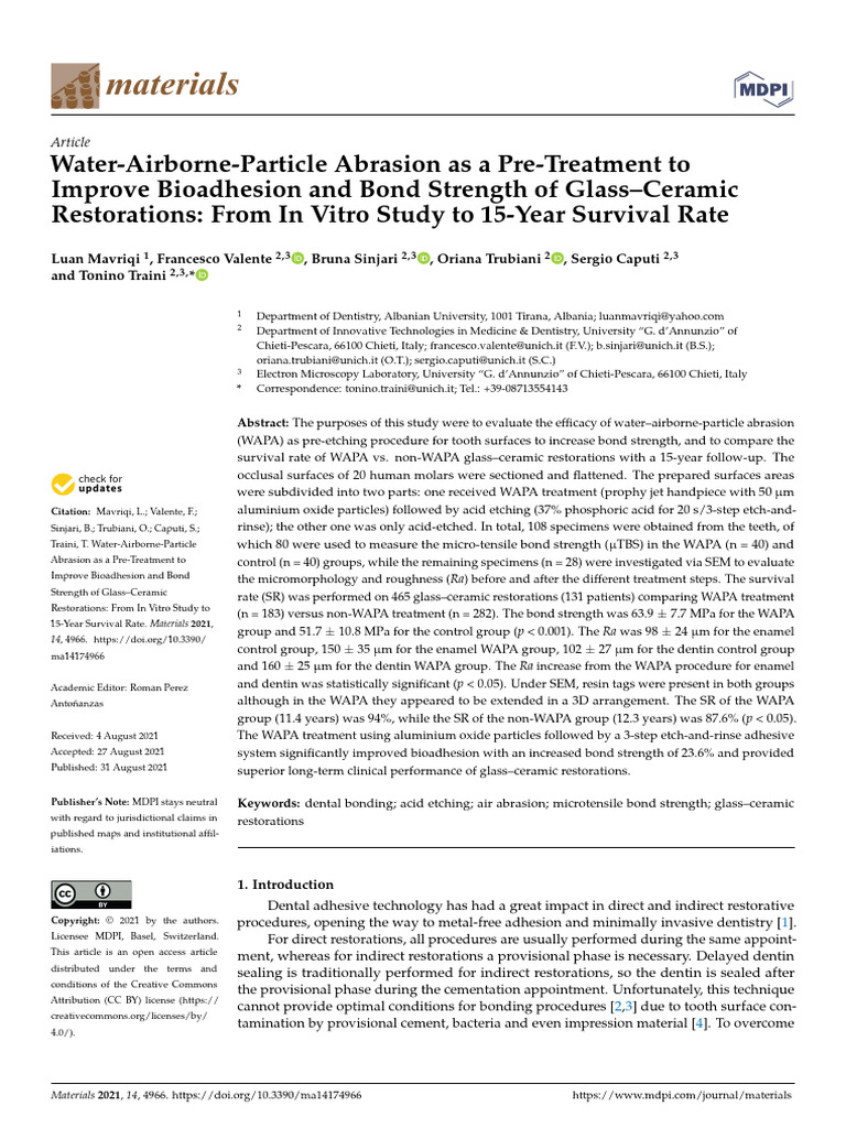 Water-Airborne-Particle Abrasion As A Pre-Treatmen | PDF | Abrasive ...