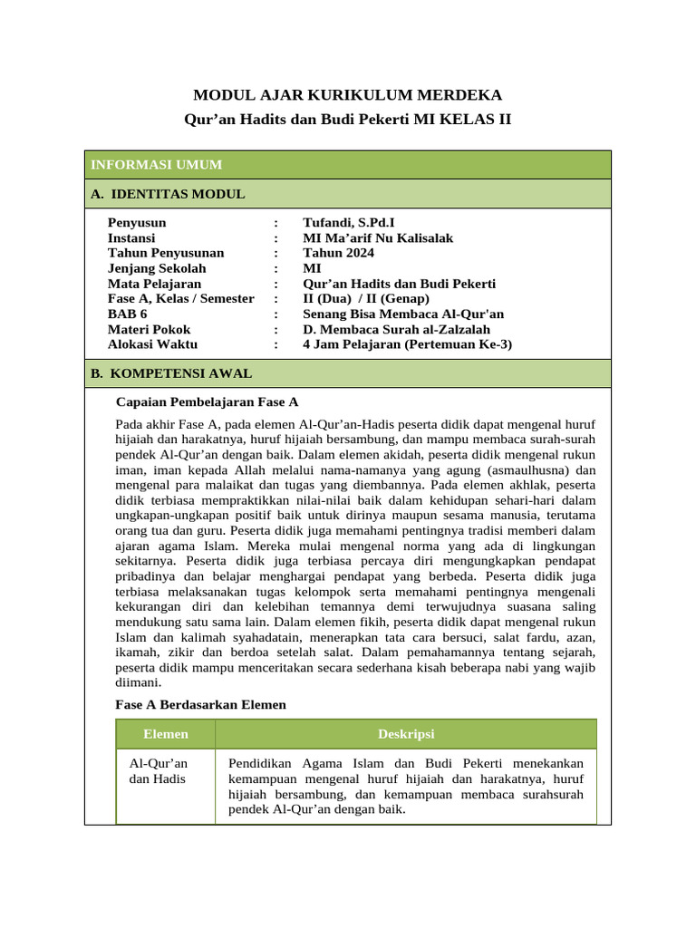 RPP Moderasi beragama al zalzalah | PDF