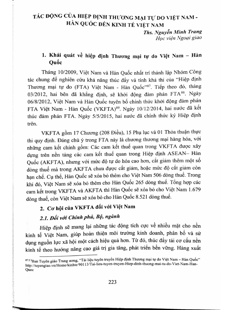 19. Tac dong cua Hiep dinh thuong mai tu do Viet Nam- Han Quoc den nen kinh te Viet Nam | PDF