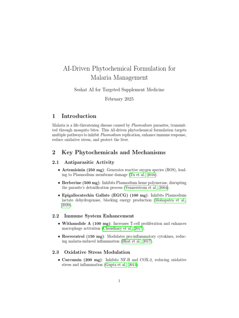 AI Phytochemical Formula for Malaria | PDF | Inflammation | Plasmodium