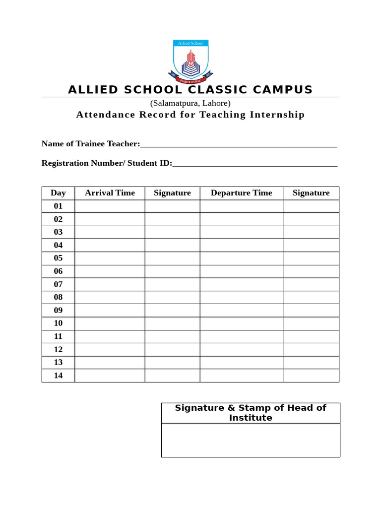 Teaching Internship Attendance Log | PDF