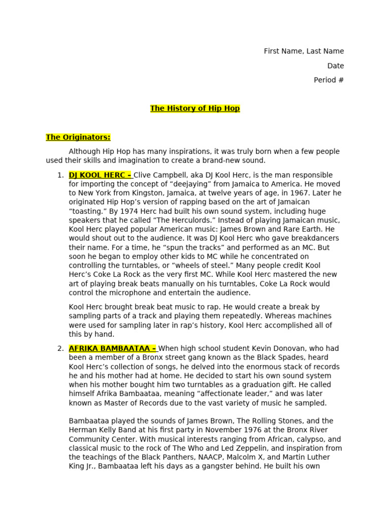 Origins of Hip Hop: Key Pioneers | PDF | Hip Hop Music | American ...