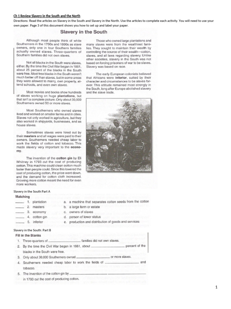 US CH 01 - Slavery in The South and The North | PDF