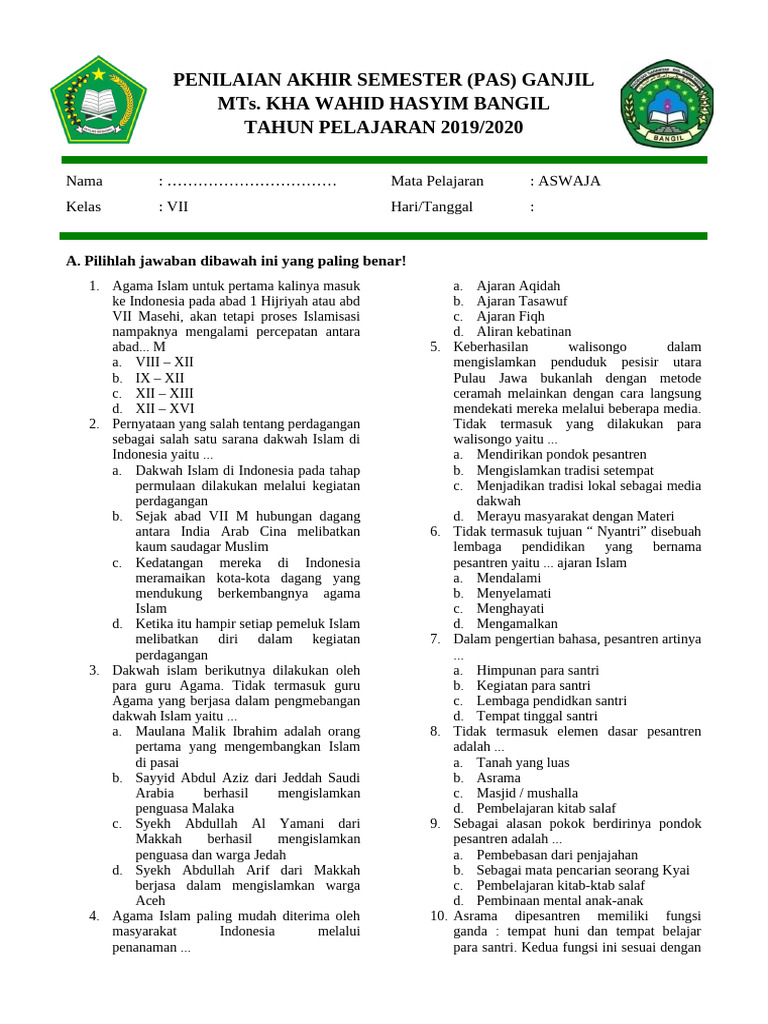 Soal Kelas VII Dan Ix Aswaja | PDF