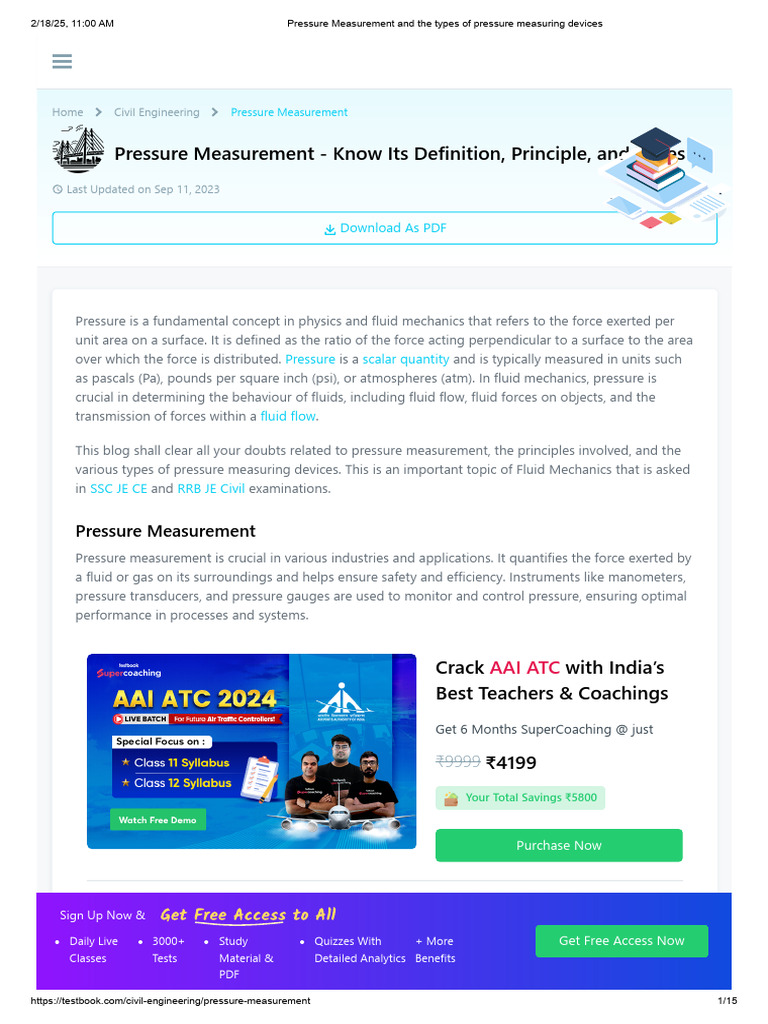 Types of Pressure Measuring Devices | PDF | Pressure Measurement | Pressure