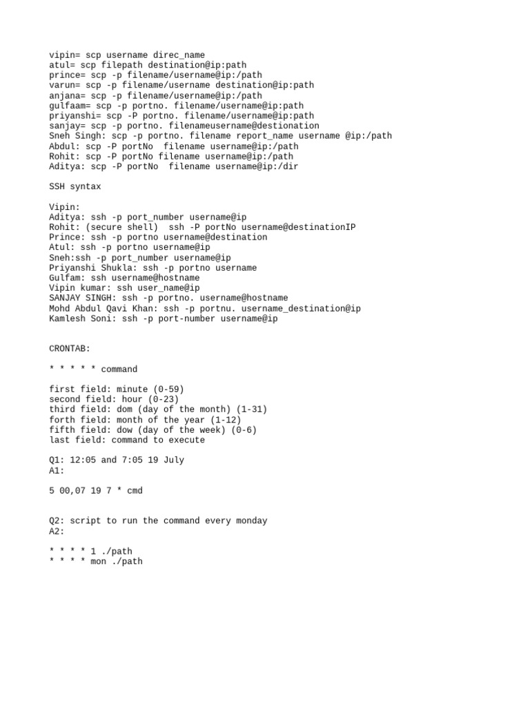 SCP & SSH Commands and Crontab Guide | PDF