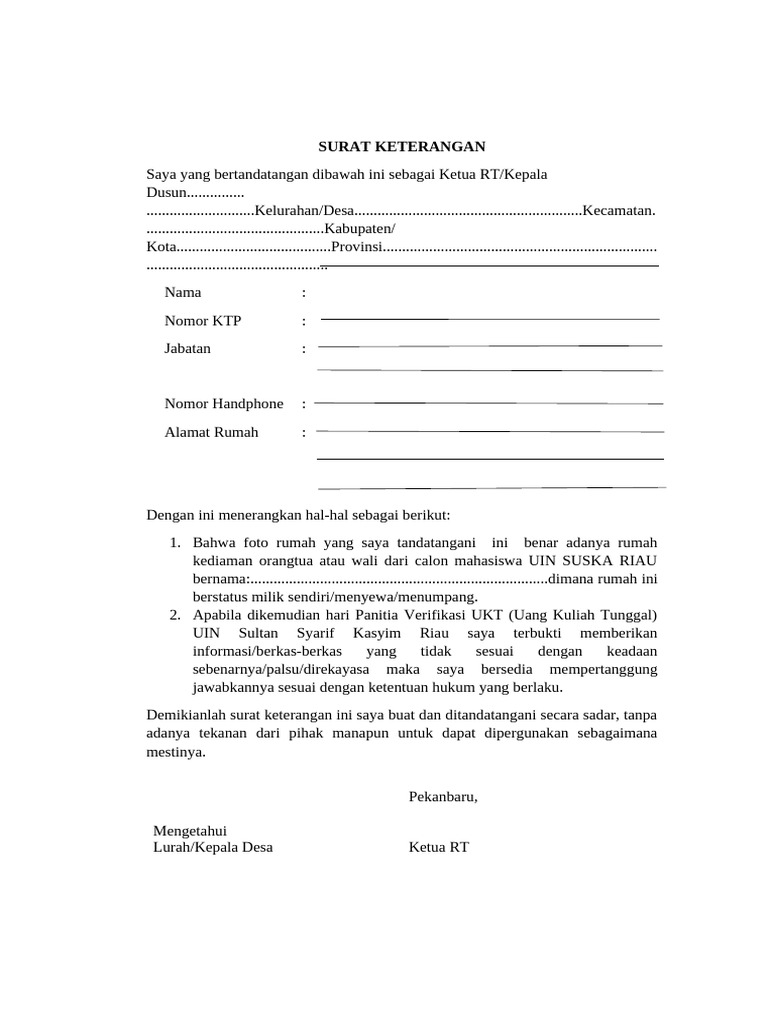 Surat Keterangan Ukt | PDF