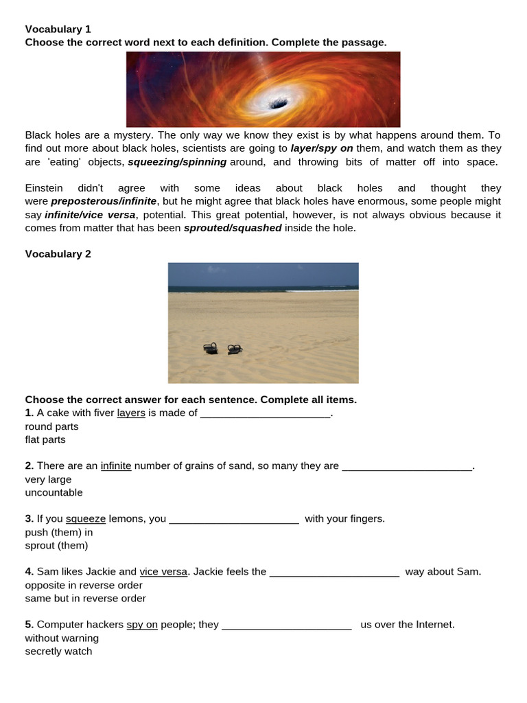 Black Hole Vocabulary Exercises | PDF