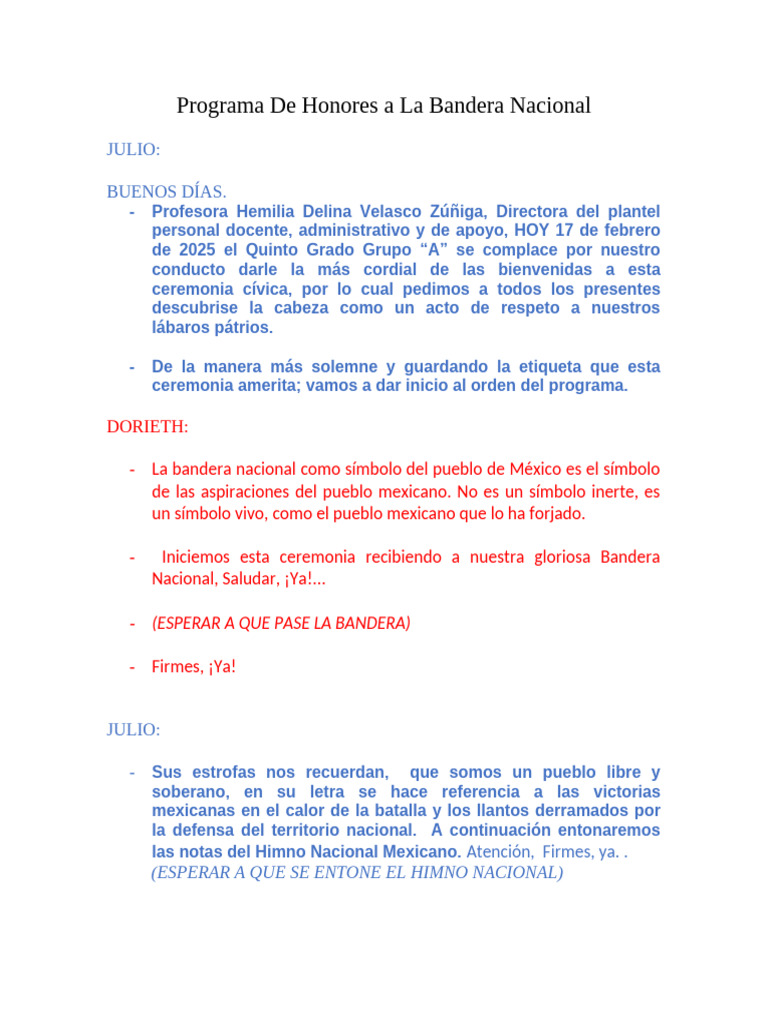 Programa de Honores A La Bandera Nacional | PDF