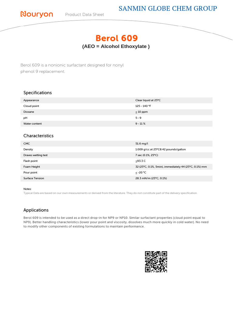 Berol 609 Product Data Sheet | PDF