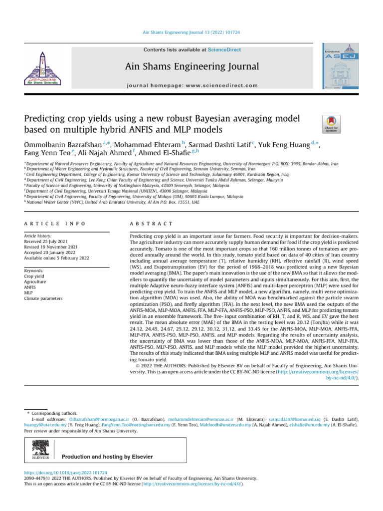 Predicting Crop Yields Using a New Robust Bayesian Averaging Model Based on Multiple Hybrid ...